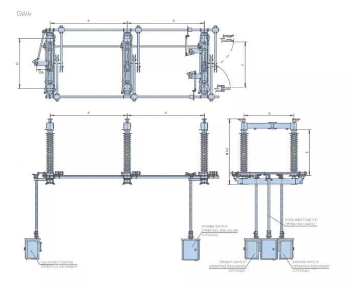 GW4-72.5 3 Phase 66kv 69kv 110kv 126kv Horizontal Disconnector Switch